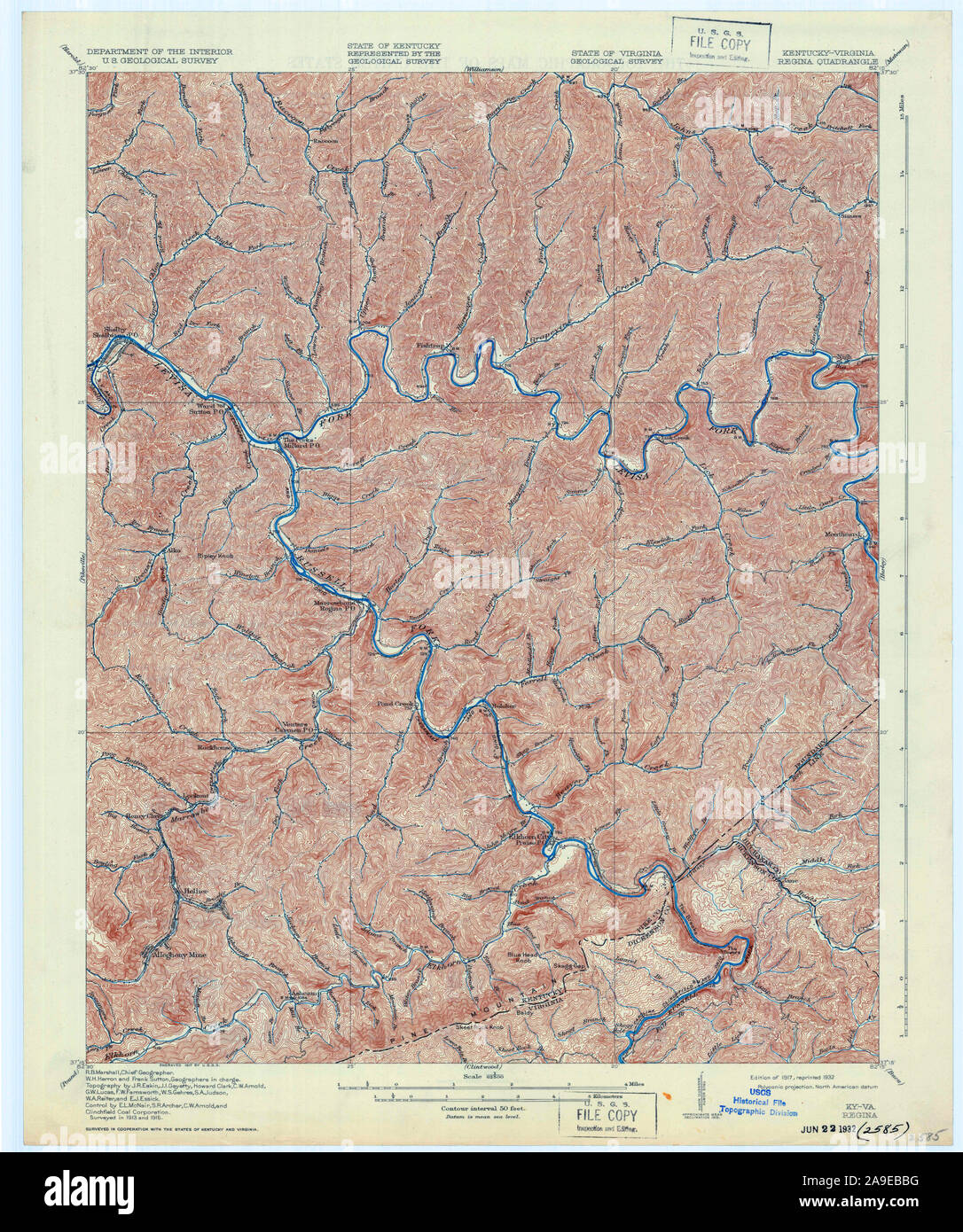 USGS TOPO Map Kentucky KY Regina 804289 1917 62500 Stock Photo - Alamy