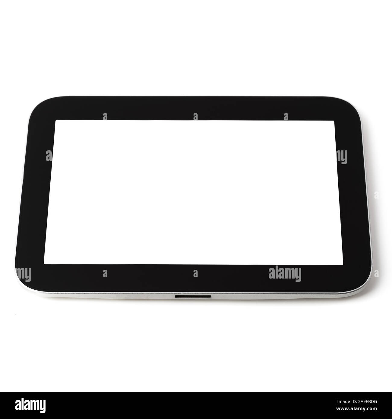 Tablet computer on white background, black frame, white screen ...