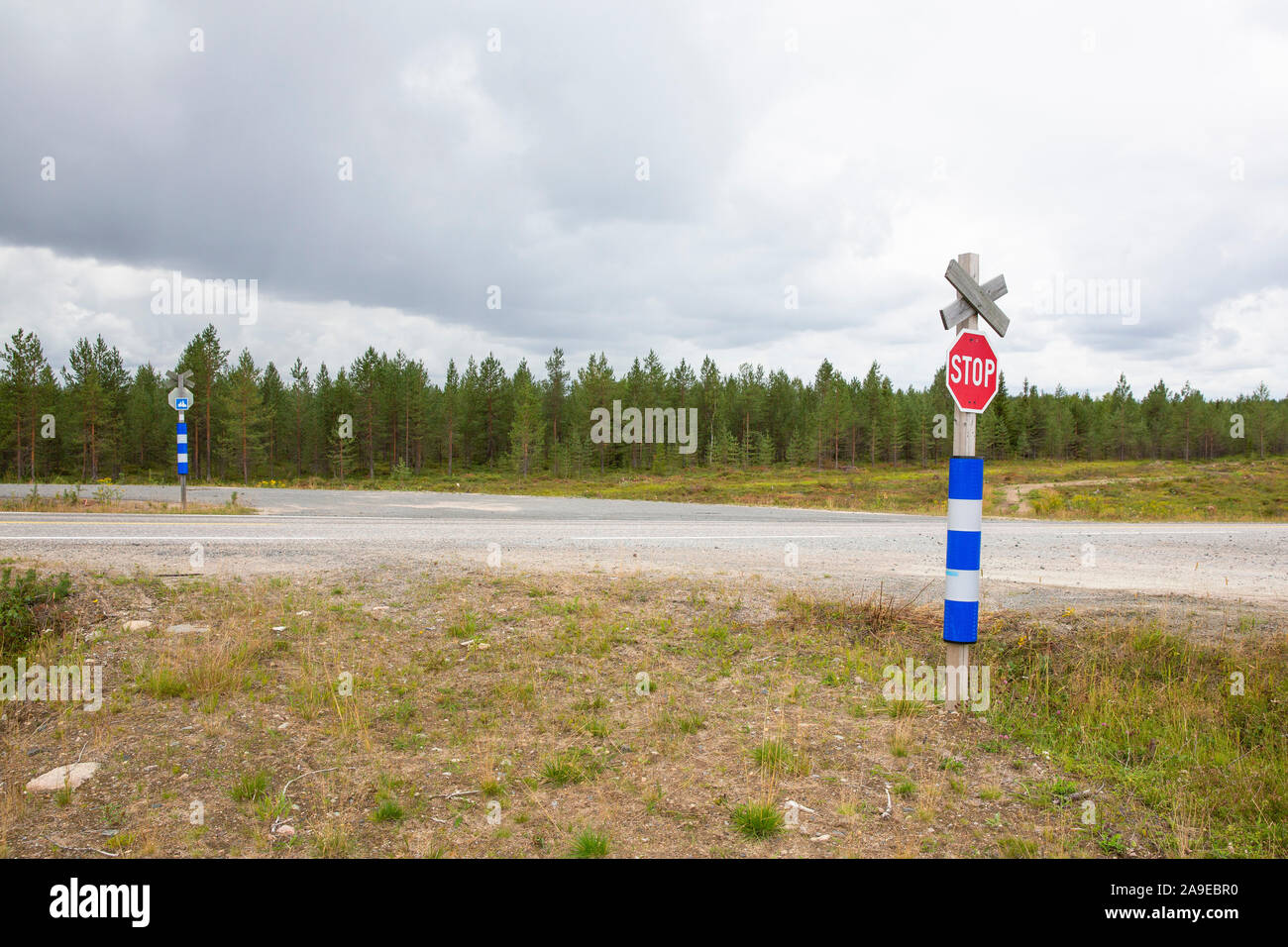 Finland, Lapland, junction with snow mobile route in summer Stock Photo ...