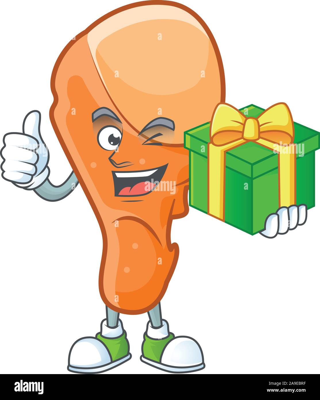 Yummy chicken thigh with holding gift character shape Stock Vector ...