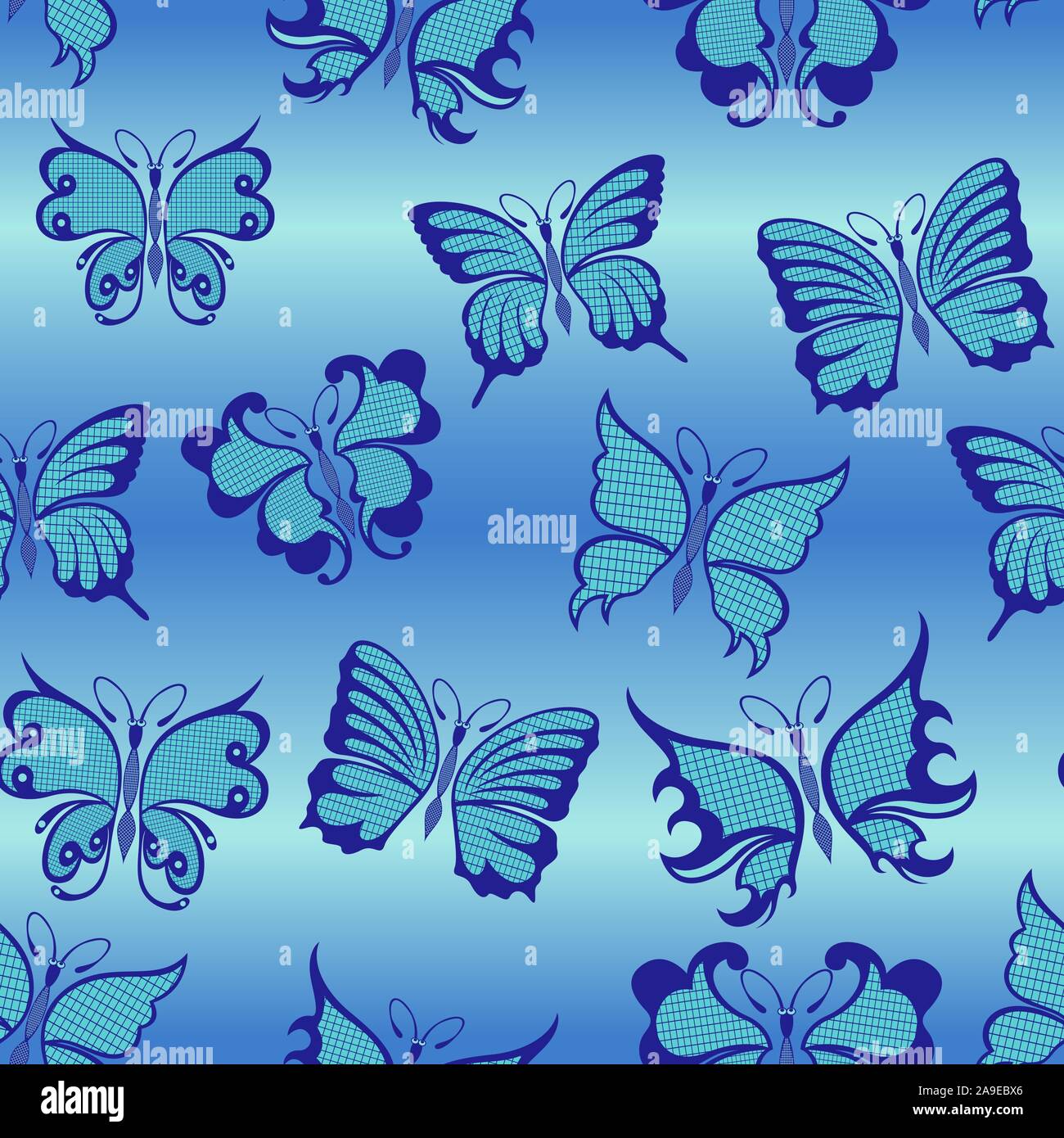 Seamless decorative pattern with blue various butterflies on background ...