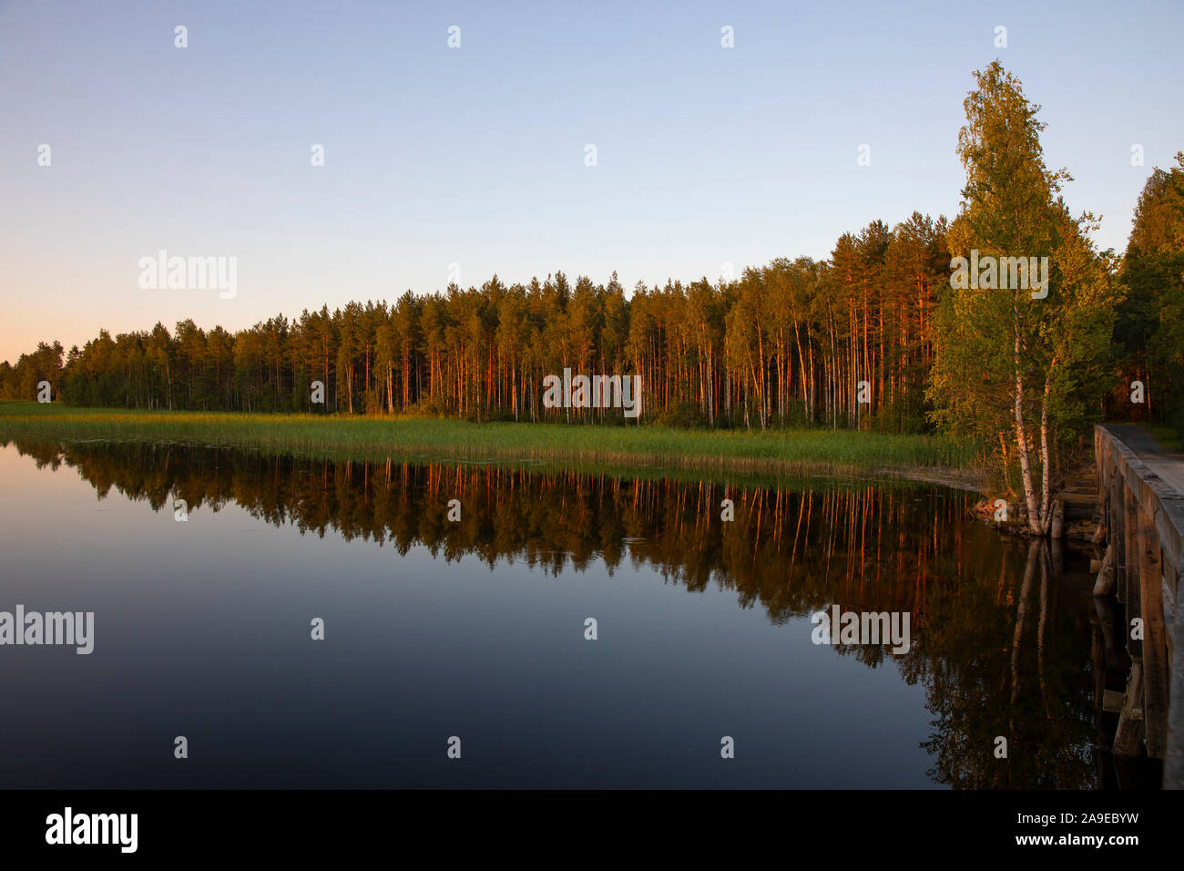 Finland, Central finland, lake with mirroring in the evening Stock ...