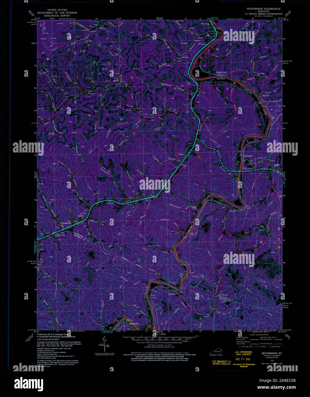 USGS TOPO Map Kentucky KY Richardson 709612 1992 24000 Inverted Stock ...