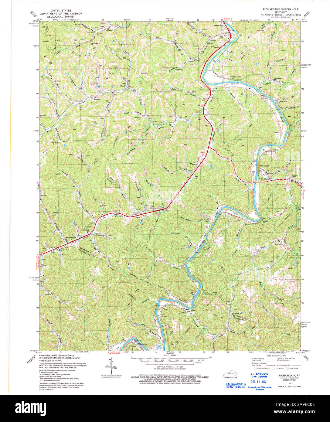 USGS TOPO Map Kentucky KY Richardson 709612 1992 24000 Stock Photo - Alamy