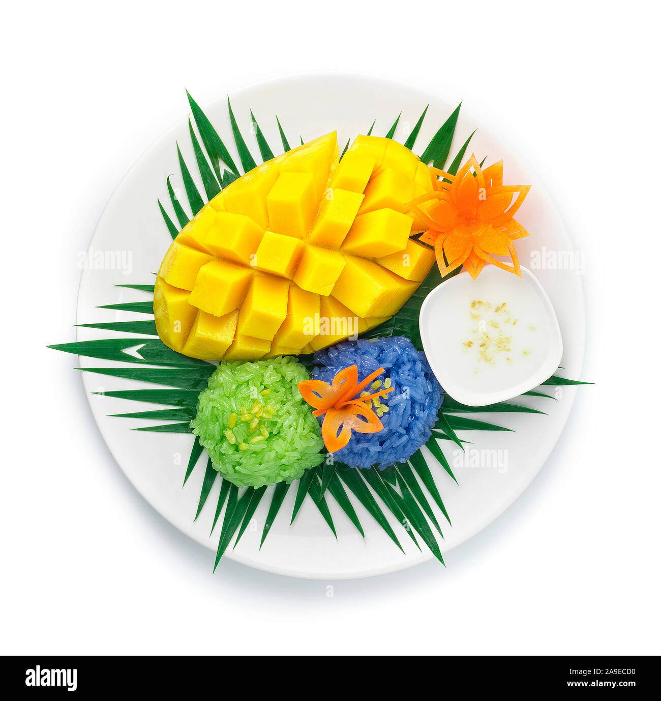 Mango with Sticky Rice (Green Color from Pandan & Purple Color from ...