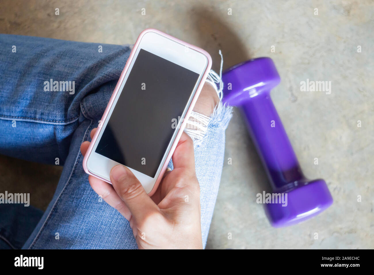 Healthy lifestyle concept female wearing sport tracker wristband arm ...