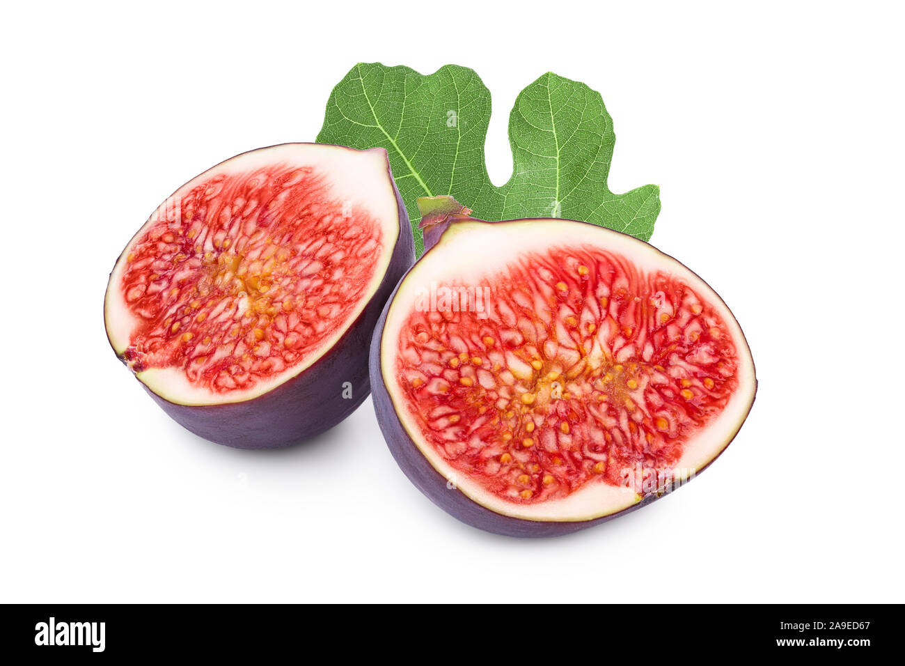 Fresh fig half fruit with leaf isolated on white background Stock Photo ...
