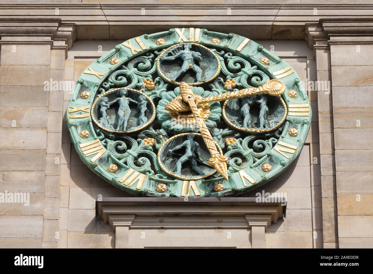 Big tower clock in the chamber of commerce of Hamburg, Hamburg, Germany ...