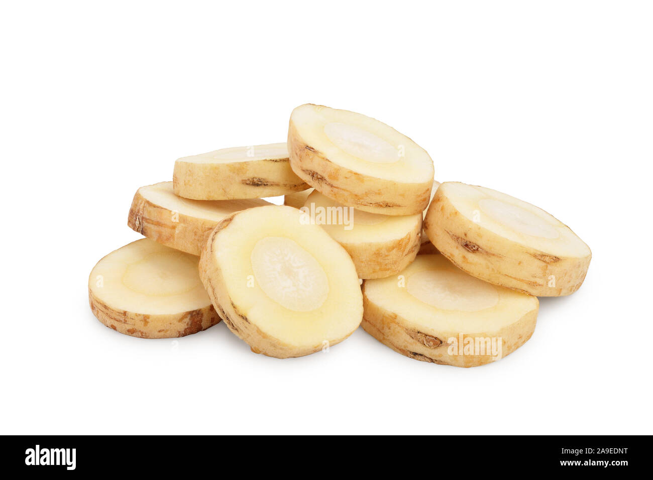 Parsnip root slices isolated on white background closeup Stock Photo ...