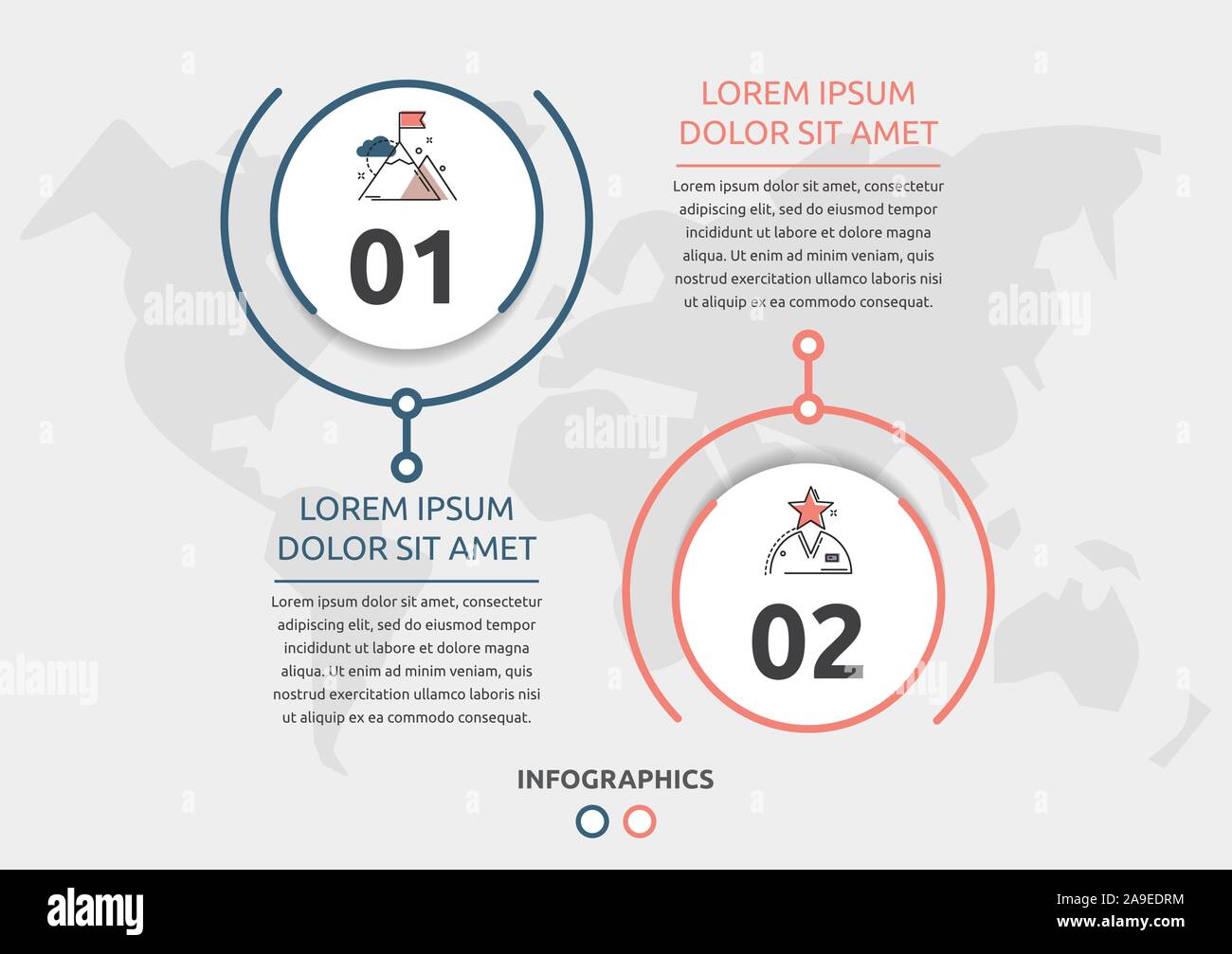 Vector flat infographic template. Line circles with text and icons for two diagrams, graph ...