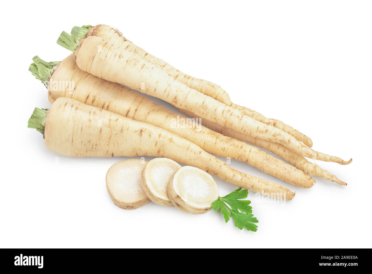 Parsley root with slices and leaves isolated on white background Stock ...