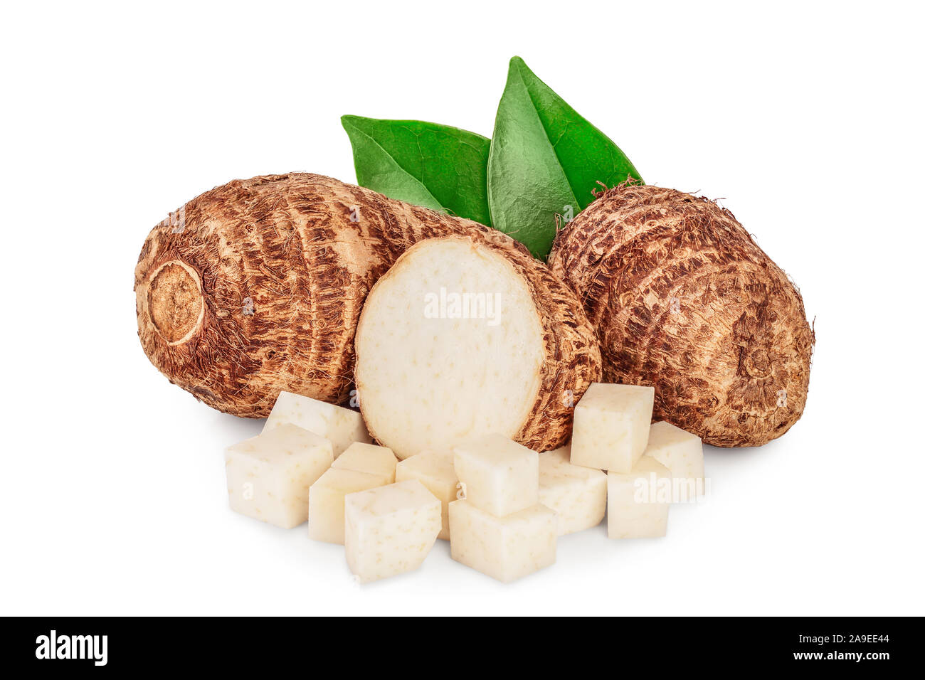 fresh taro root with half and leaf isolated on white background Stock ...