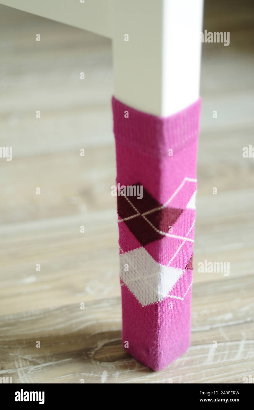 Chair leg, detail, sock, chair sock, Argyle pattern, pink Stock Photo ...