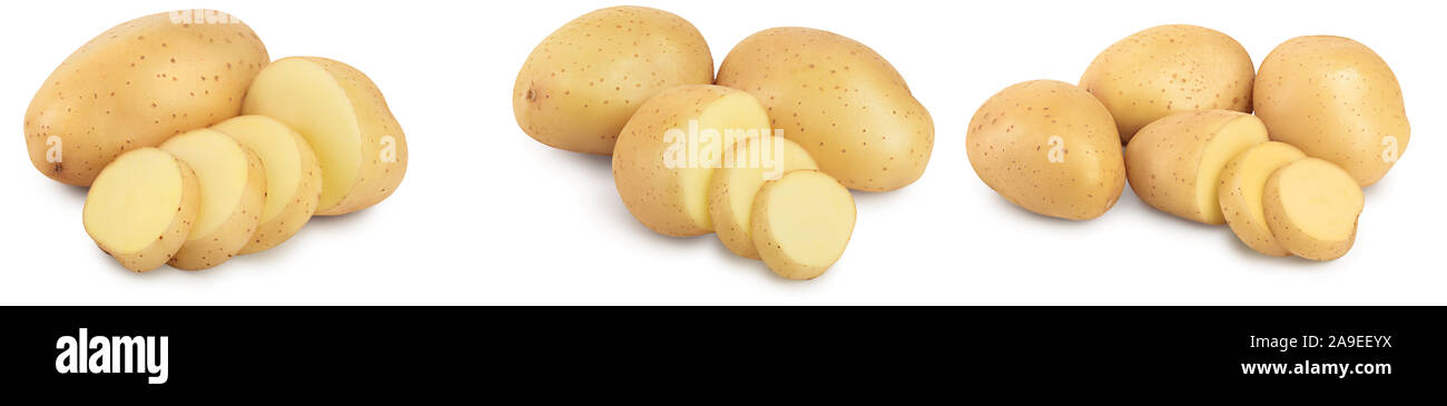 Young potato isolated on white background. Harvest new. Set or ...
