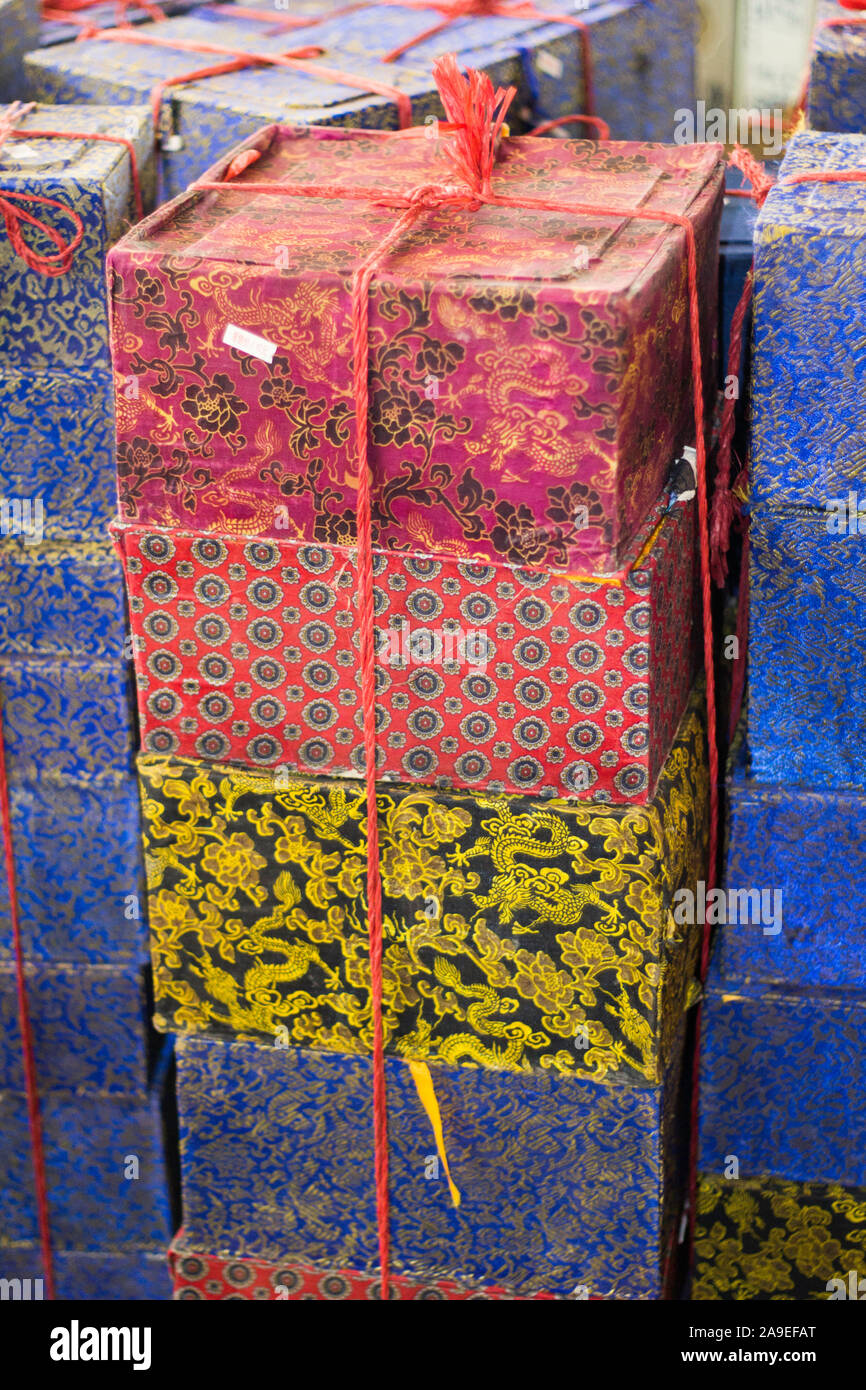 Pile of asian wrapped gift boxes Stock Photo - Alamy