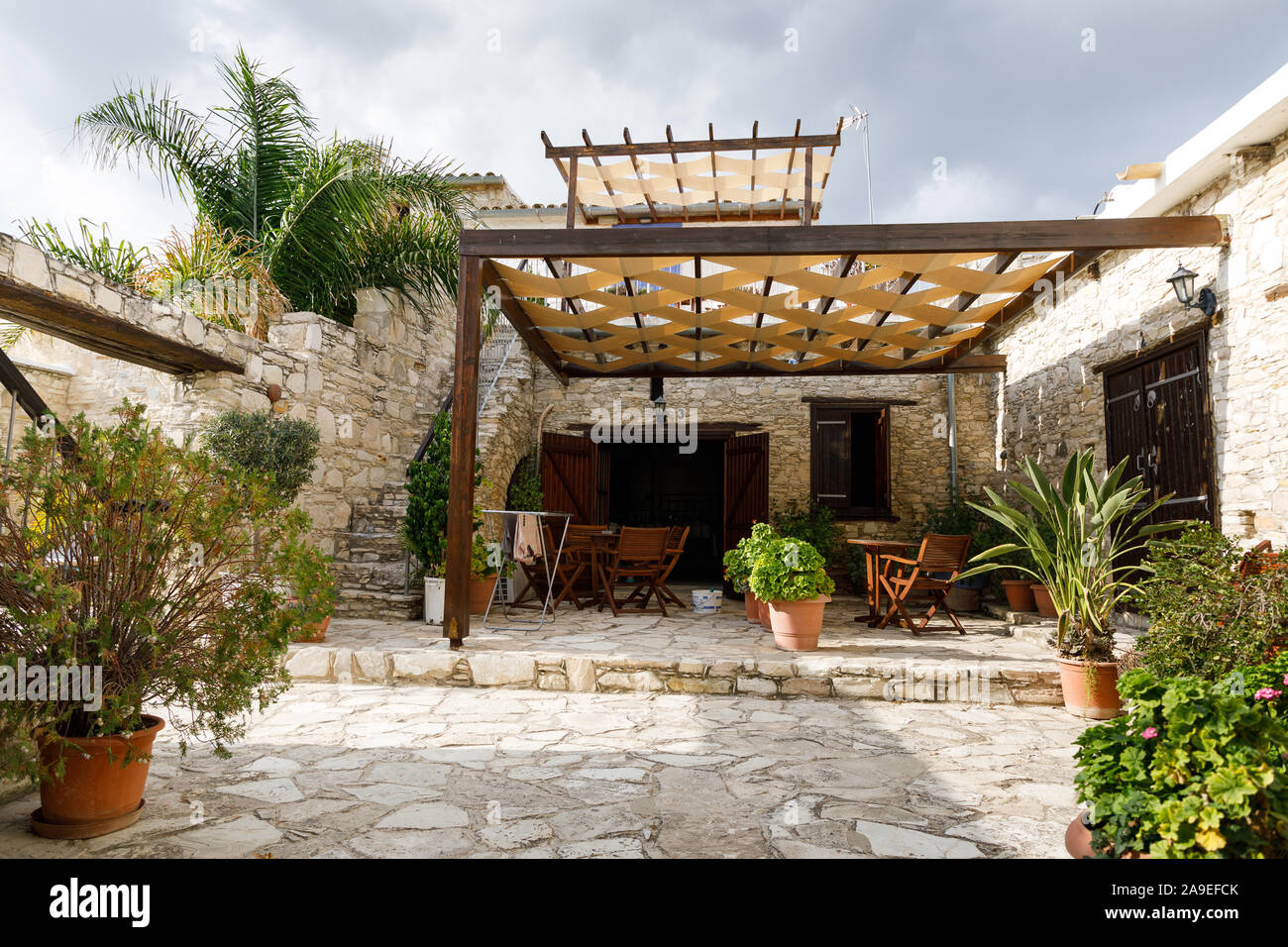 Skarinou, Cyprus - September 26 2019: Traditional houses in Skarinou ...