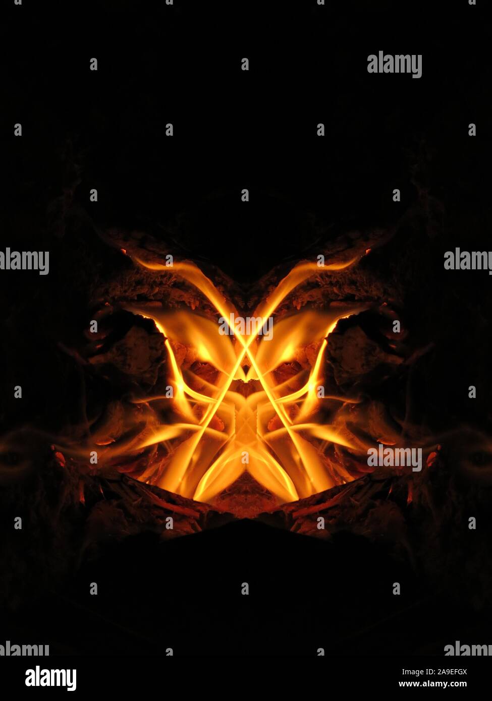 Abstract of fire in the fireplace, double exposure Stock Photo - Alamy