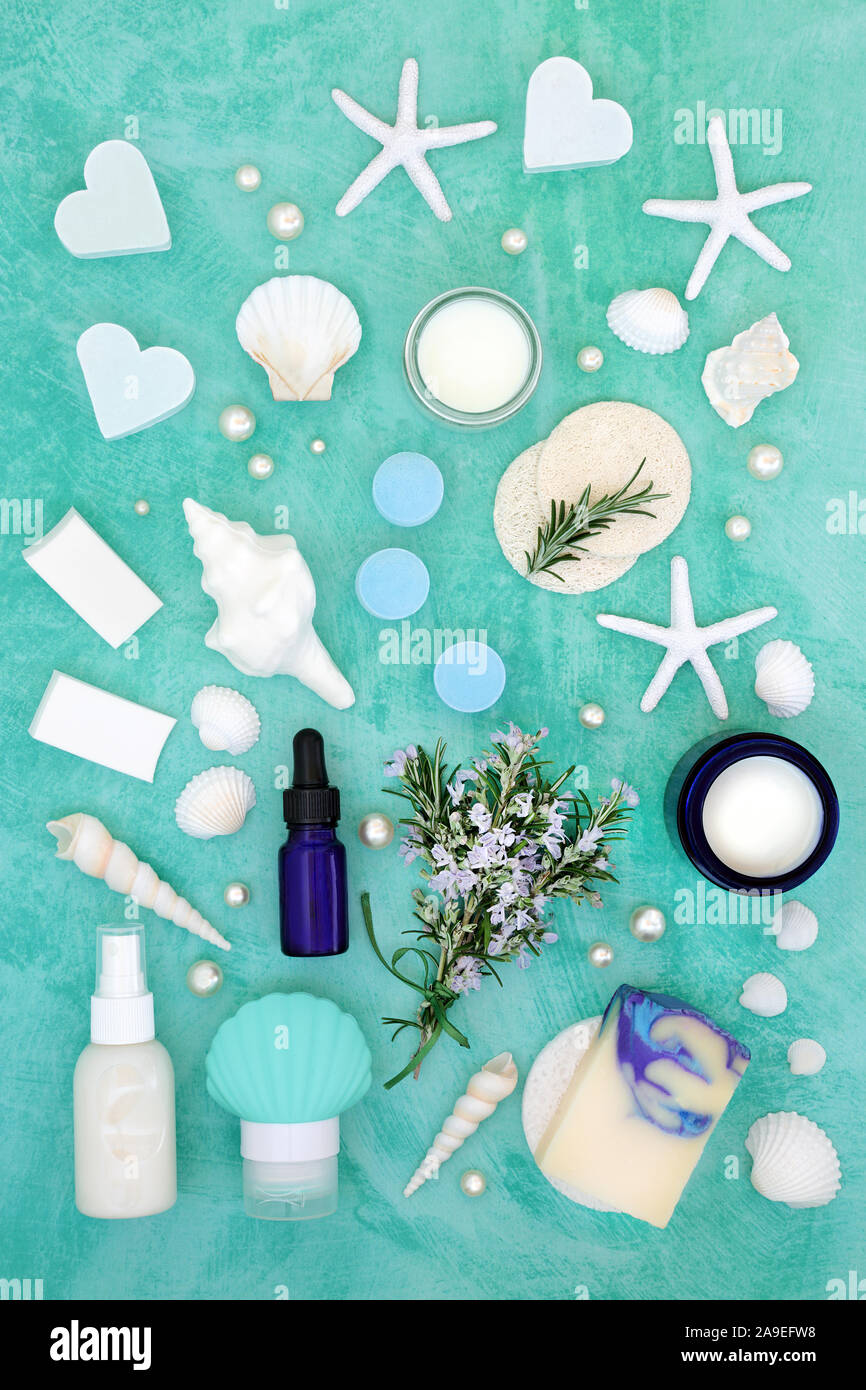 Rosemary herb skin care beauty treatment with cosmetic products. With ...