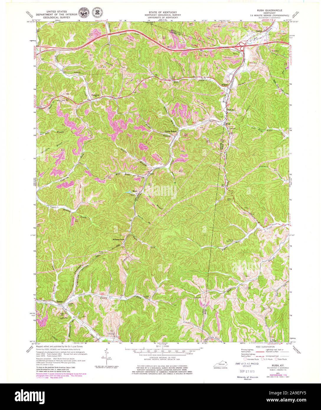 USGS TOPO Map Kentucky KY Rush 709650 1971 24000 Stock Photo - Alamy