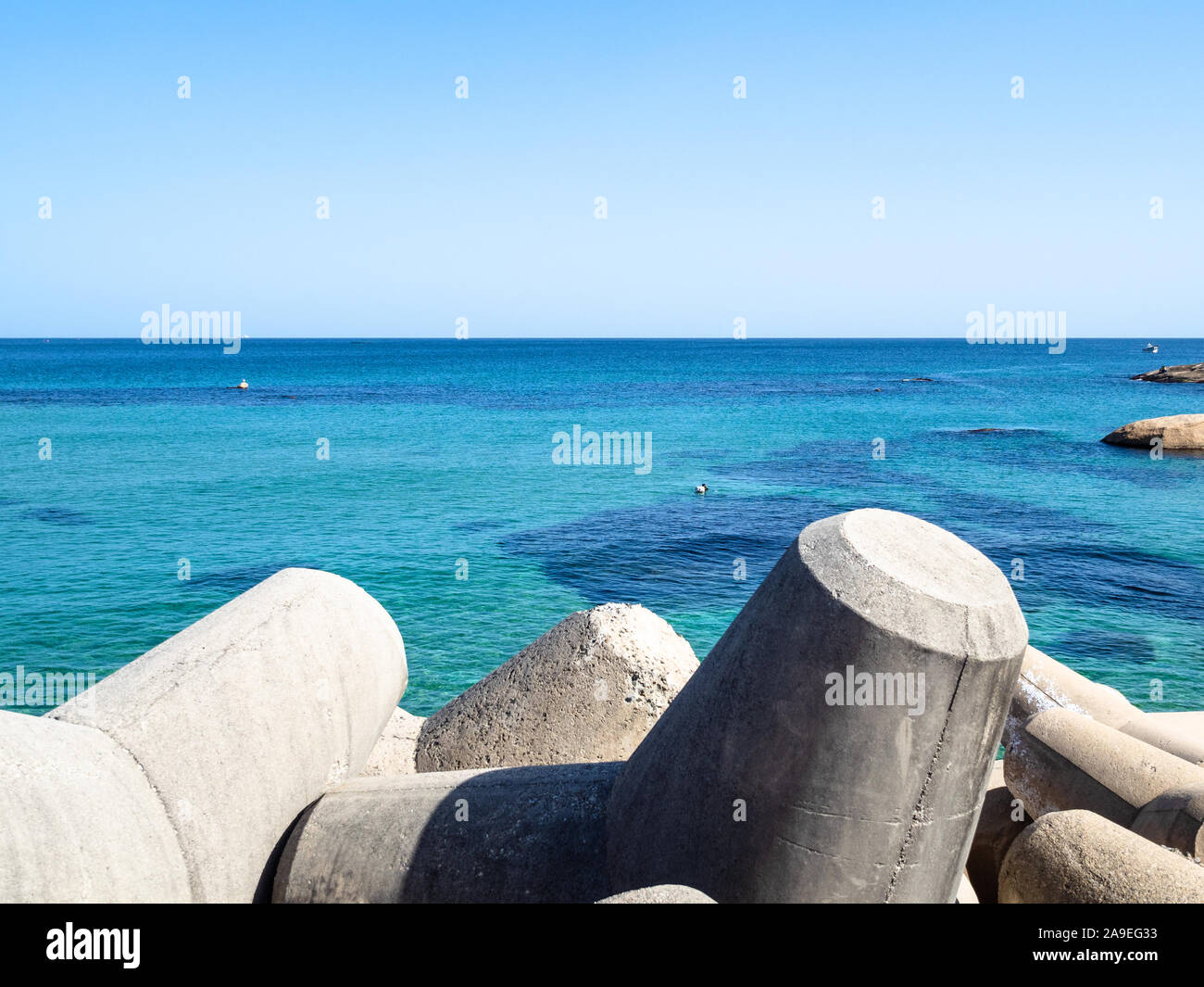 travel to South Korea - view of concrete blocks on Deungdae beach and ...