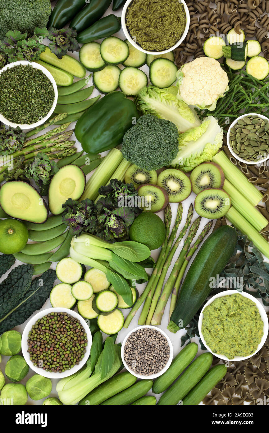 Vegan health food diet concept with plant based green foods of fruit ...