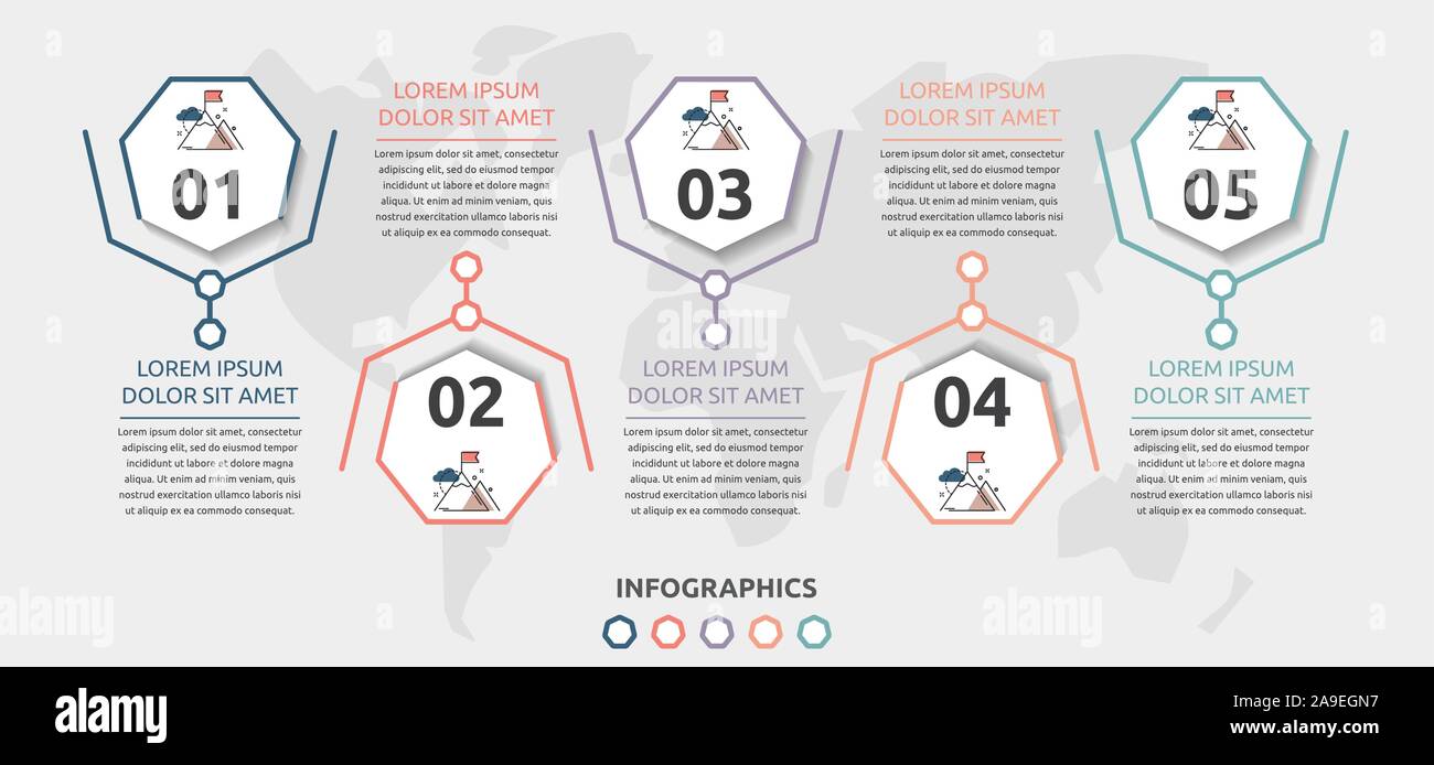 Vector flat infographic template. Line heptagon with text and icons for ...