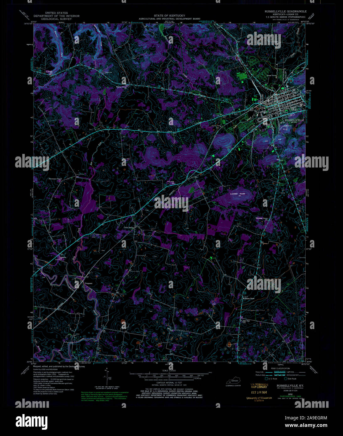 USGS TOPO Map Kentucky KY Russellville 709658 1952 24000 Inverted Stock ...
