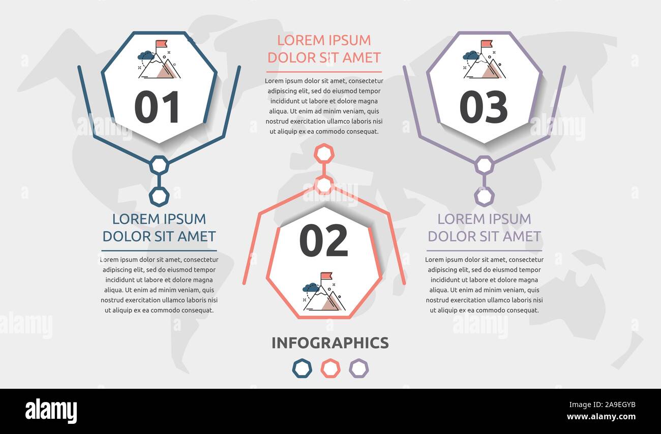 Vector flat infographic template. Line heptagon with text and icons for three diagrams, graph ...