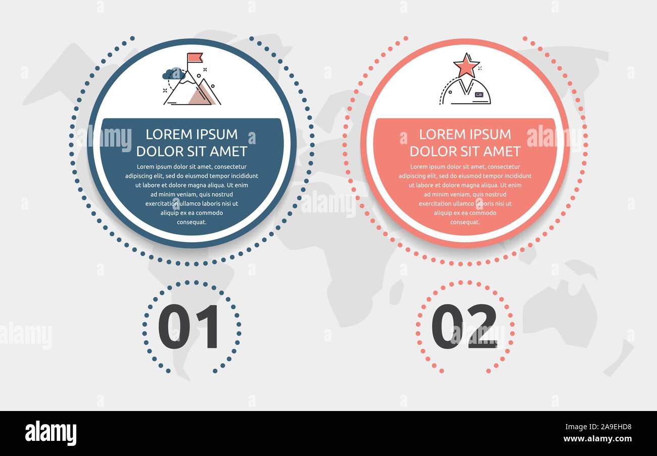 Vector flat infographic template. Line circles with text and icons for two diagrams, graph ...