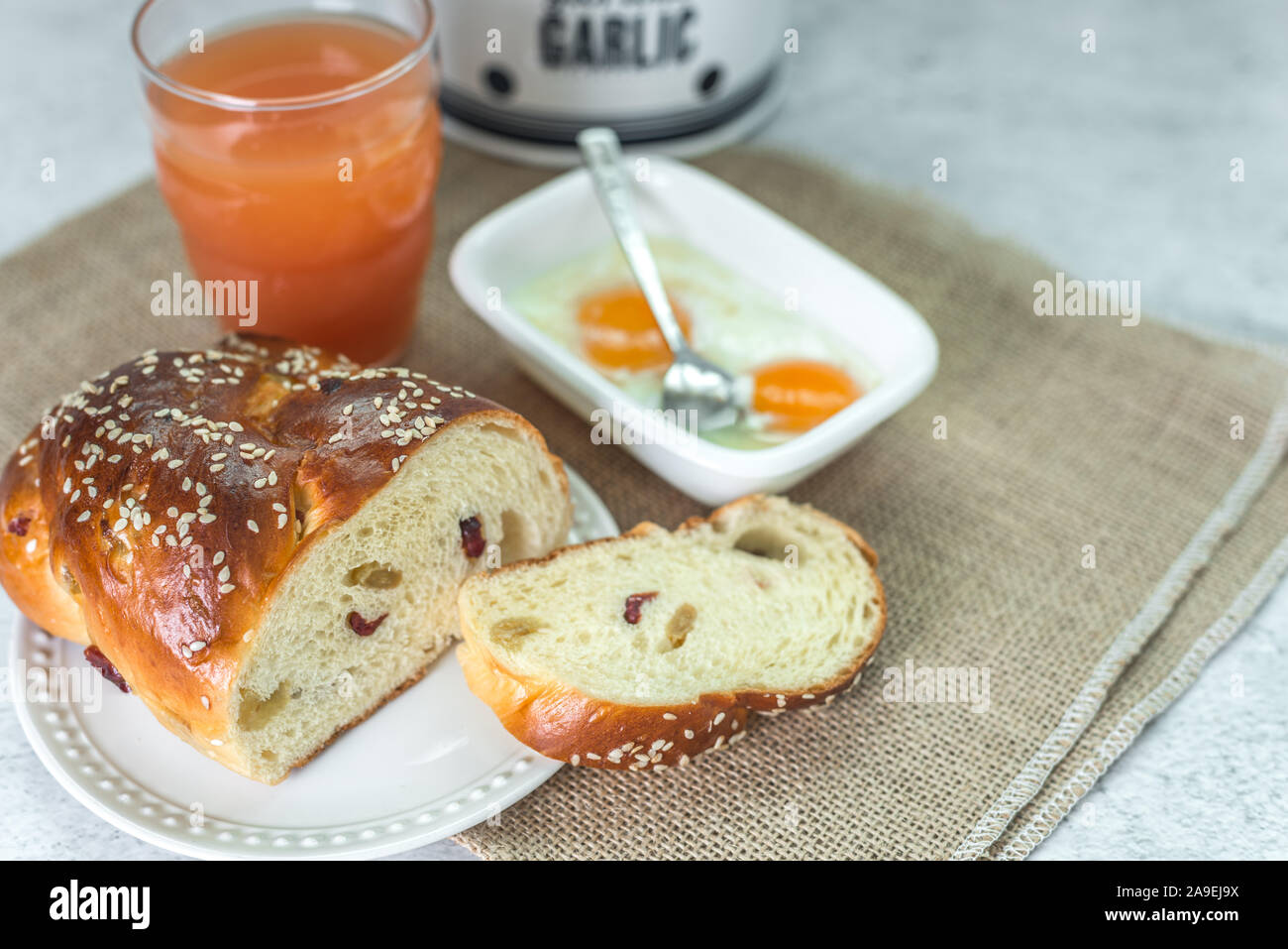 Flat lay, breakfast brunch on table Stock Photo - Alamy