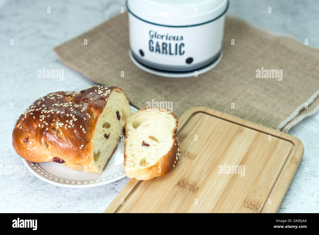 Flat lay, breakfast brunch on table Stock Photo - Alamy