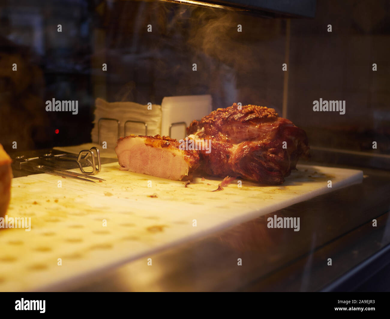 traditional german street food sandwich in shop window in Bremen city ...