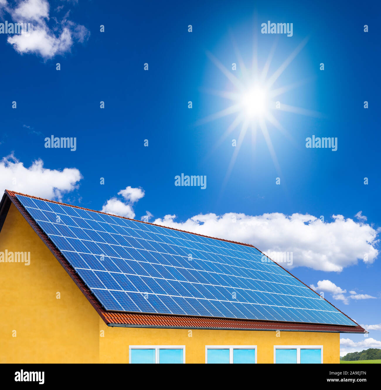 Solar system on residential building Stock Photo - Alamy
