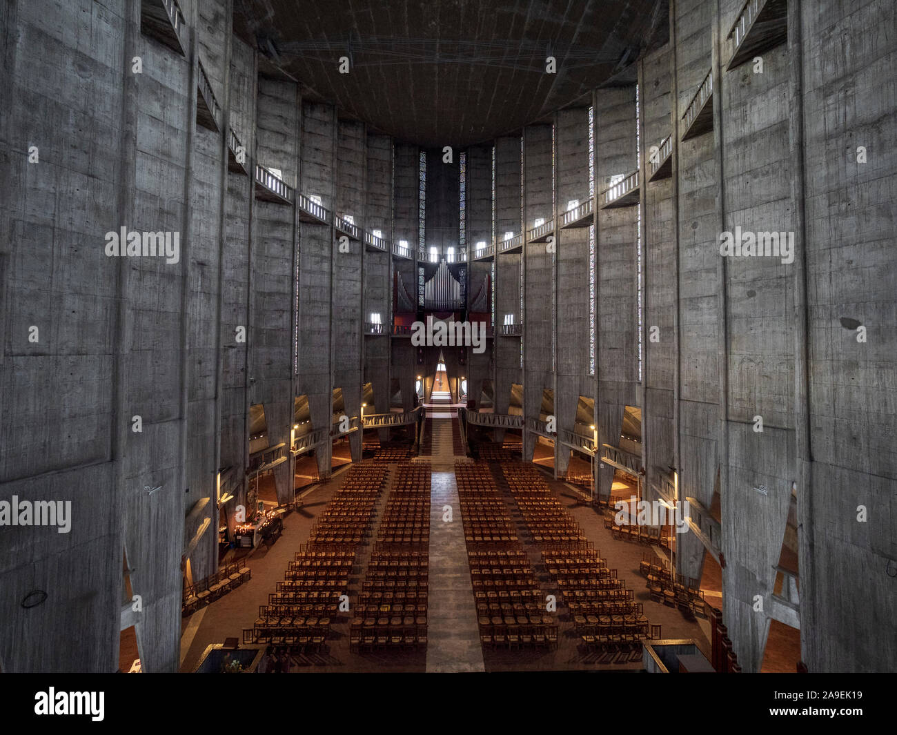 Overview of the interior of the Church Notre-Dame de Royan. At the ...