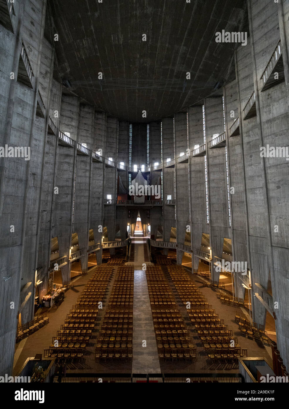 Overview of the interior of the Church Notre-Dame de Royan. At the ...