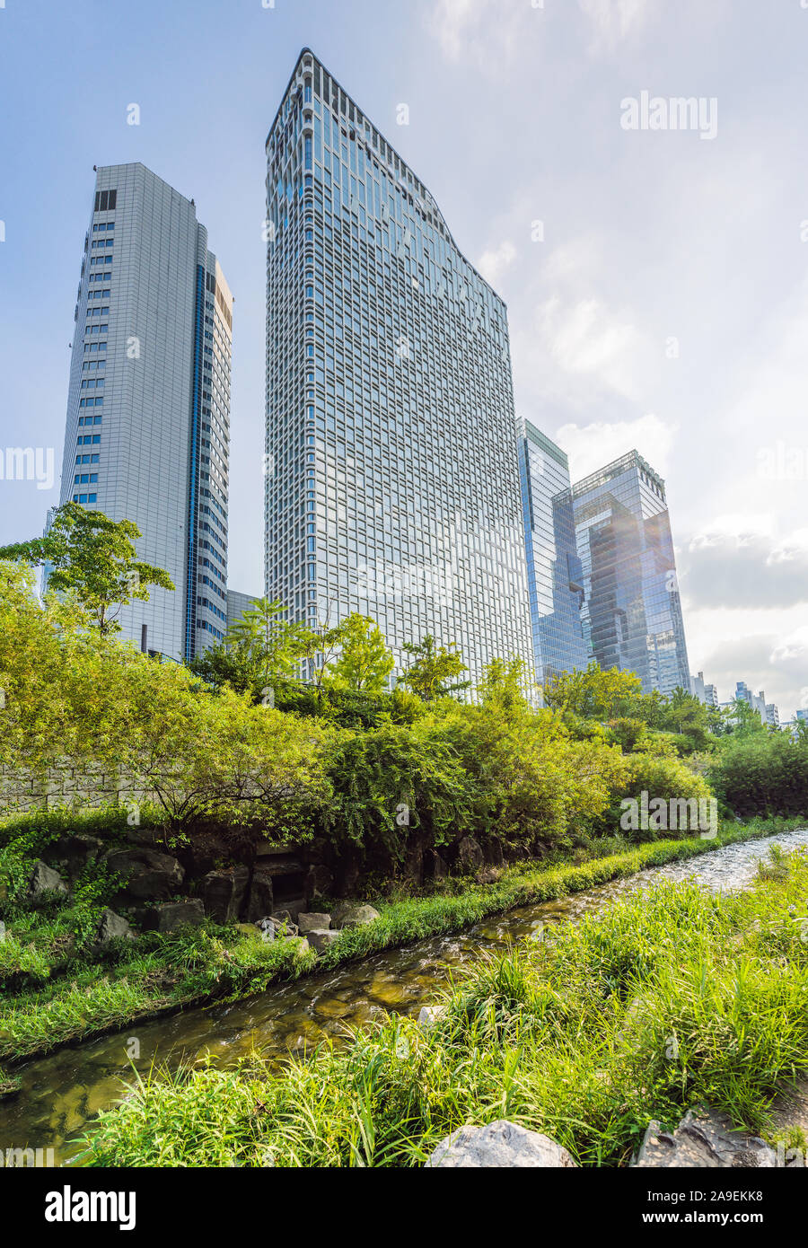 Cheonggyecheon stream in Seoul, Korea. Cheonggyecheon stream is the ...