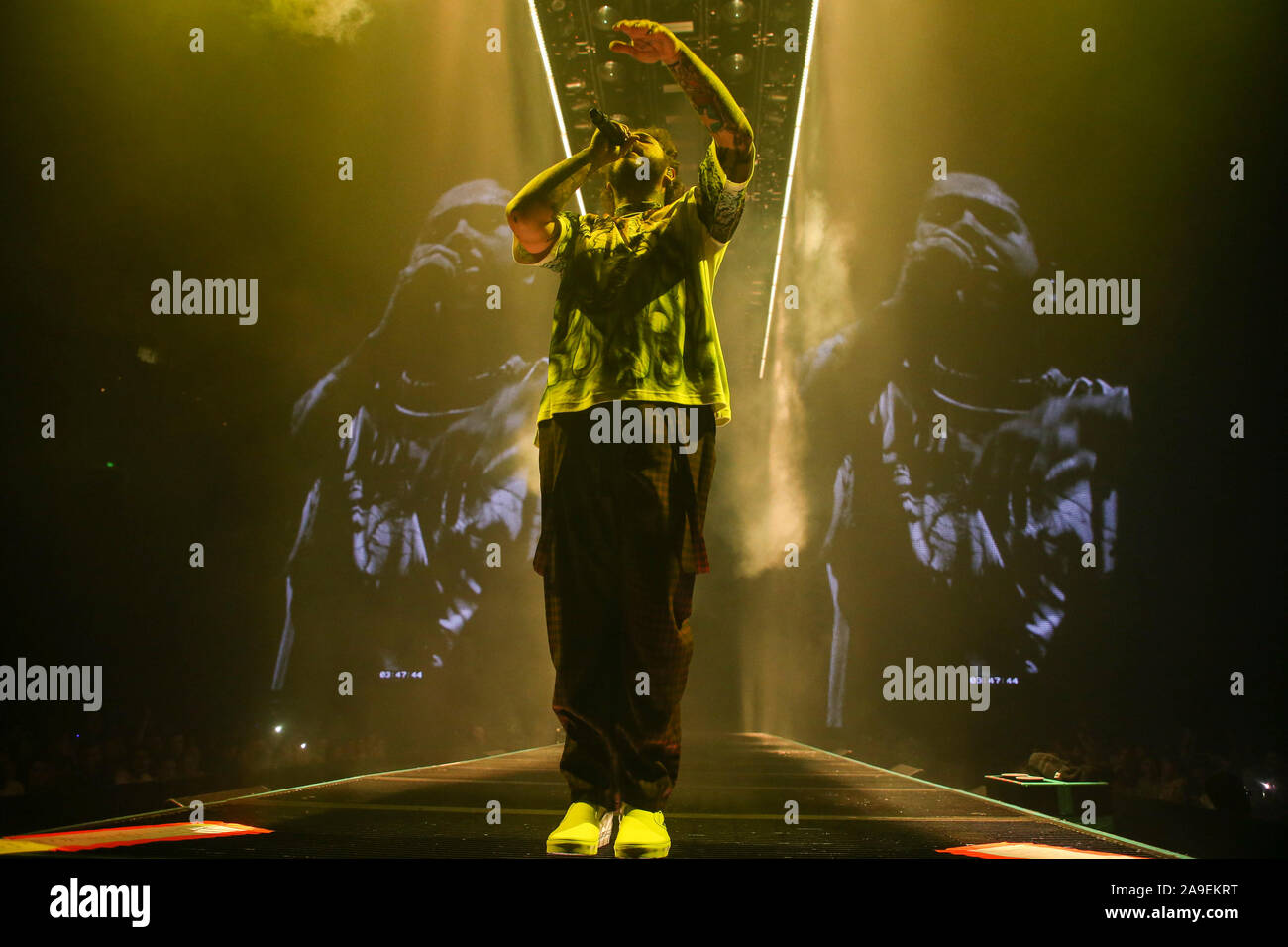 Oakland, California, USA. 14th Nov, 2019. Post Malone performs during ...