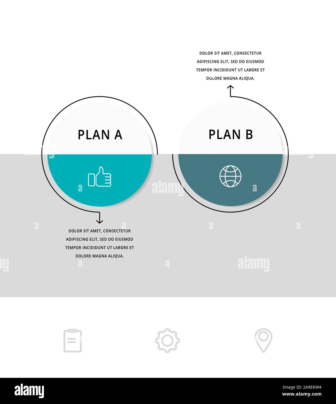 Vector flat infographic template. Line circles with text and icons for two diagrams, graph ...