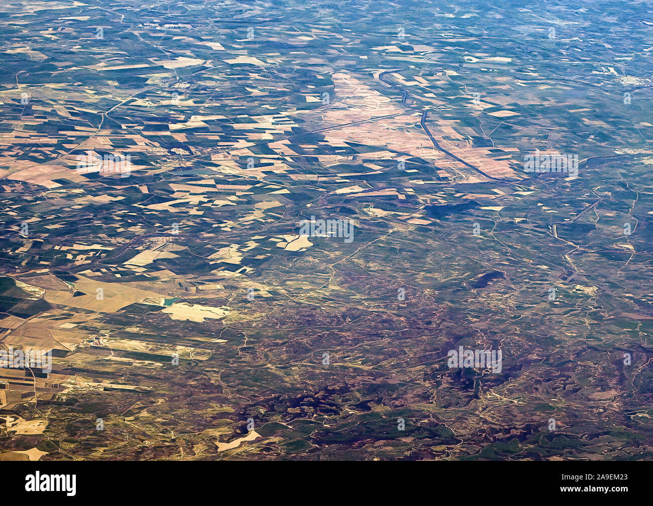 Top view of the ground from the plane. European landscape. Colorful ...