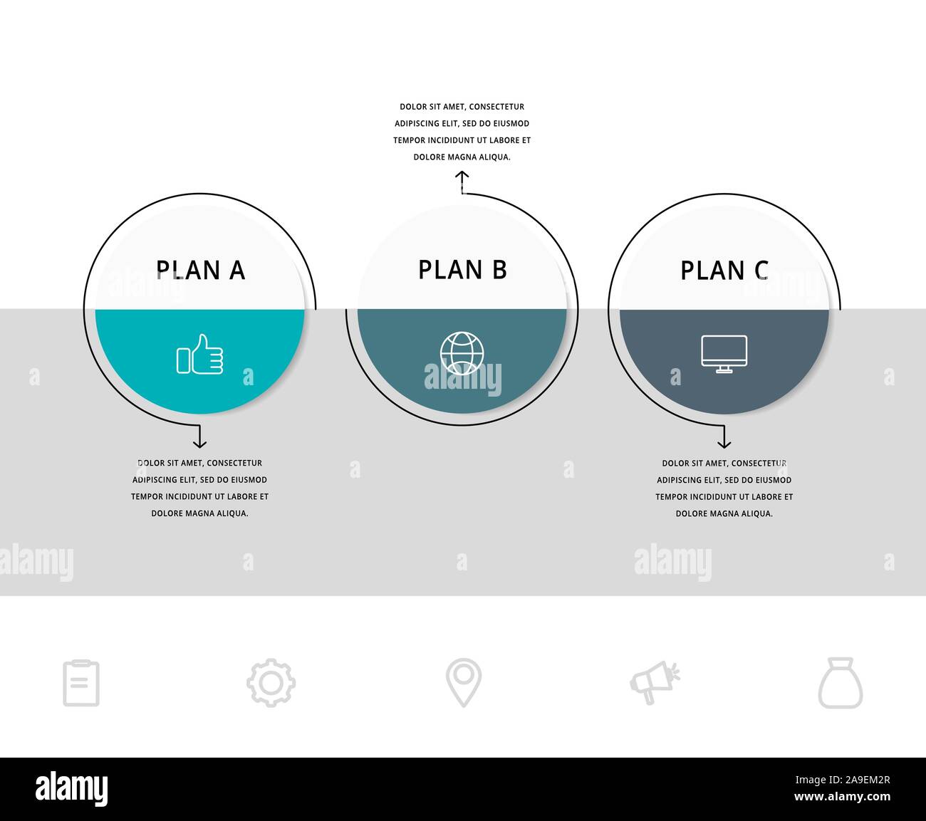 Vector flat infographic template. Line circles with text and icons for ...