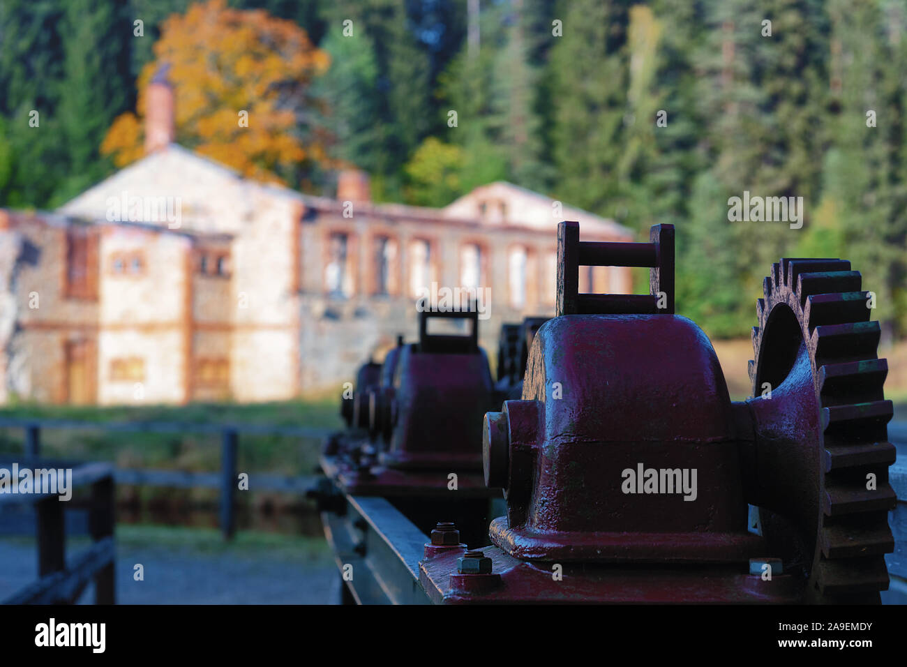 Gears and mechanisms in an old factory Stock Photo - Alamy