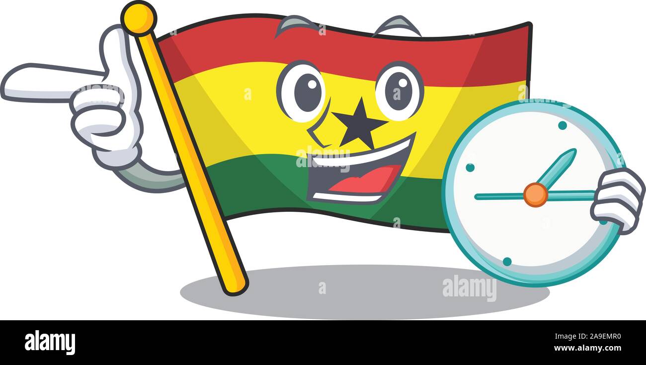 Character flag ghana in with cartoon with bring clock Stock Vector ...