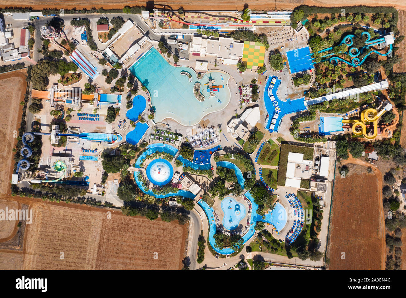 Ayia Napa, Cyprus - September 27 2019: Aerial view of the Water Park in ...