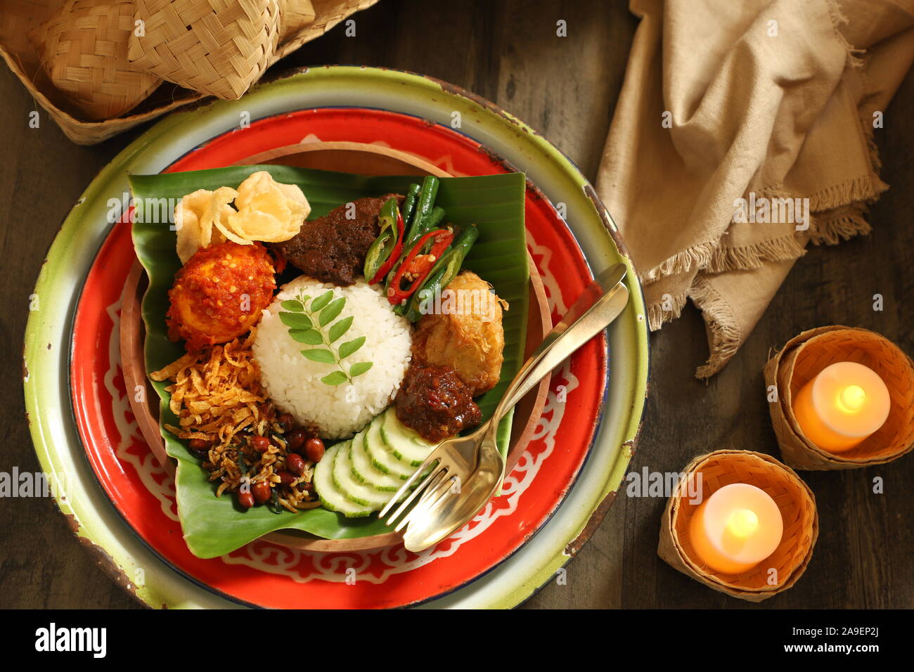 Nasi Lemak Medan. Medan style of Malay rice dish of aromatic steamed ...