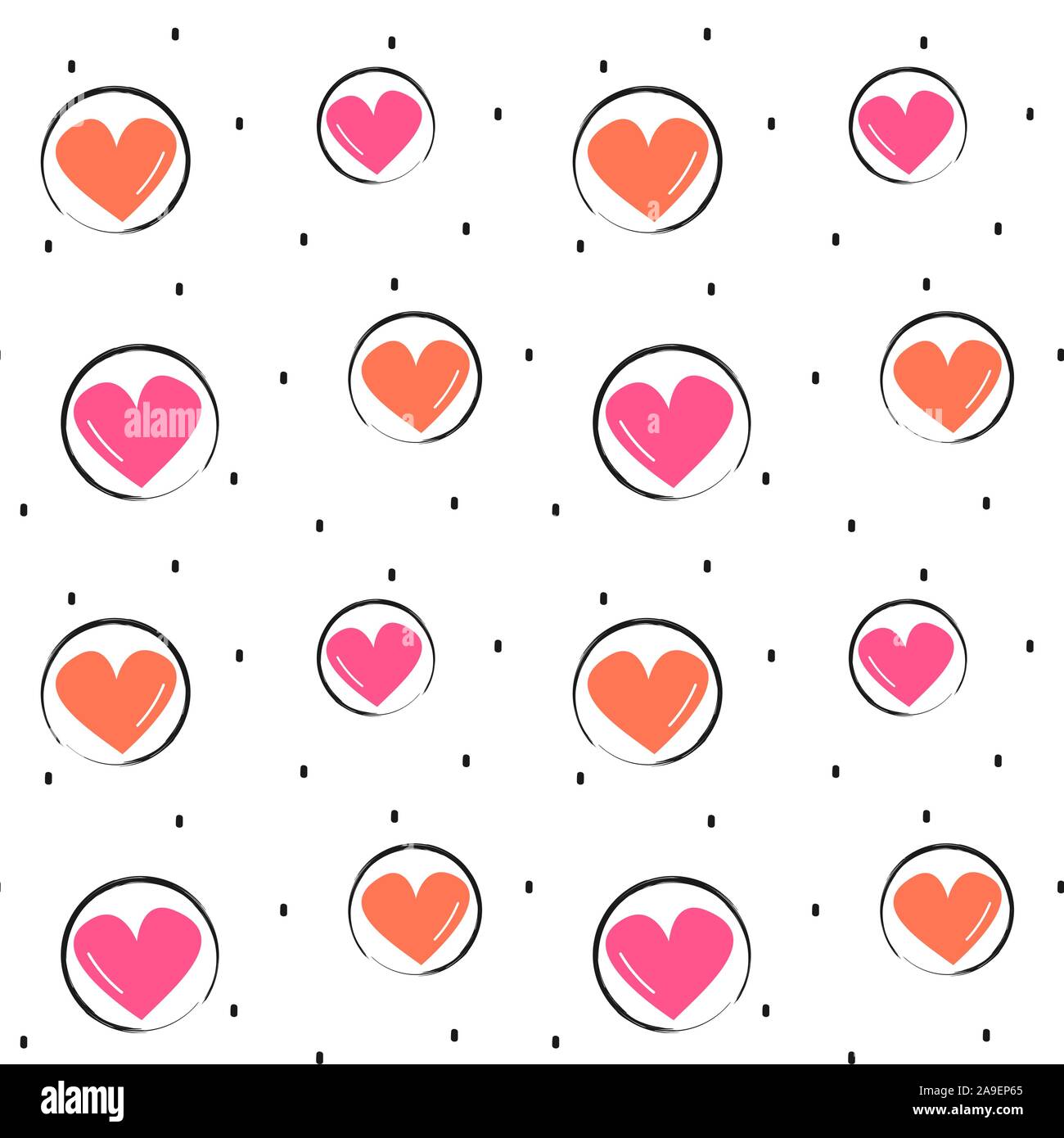 cute colorful hearts in grunge circles romantic seamless vector pattern ...