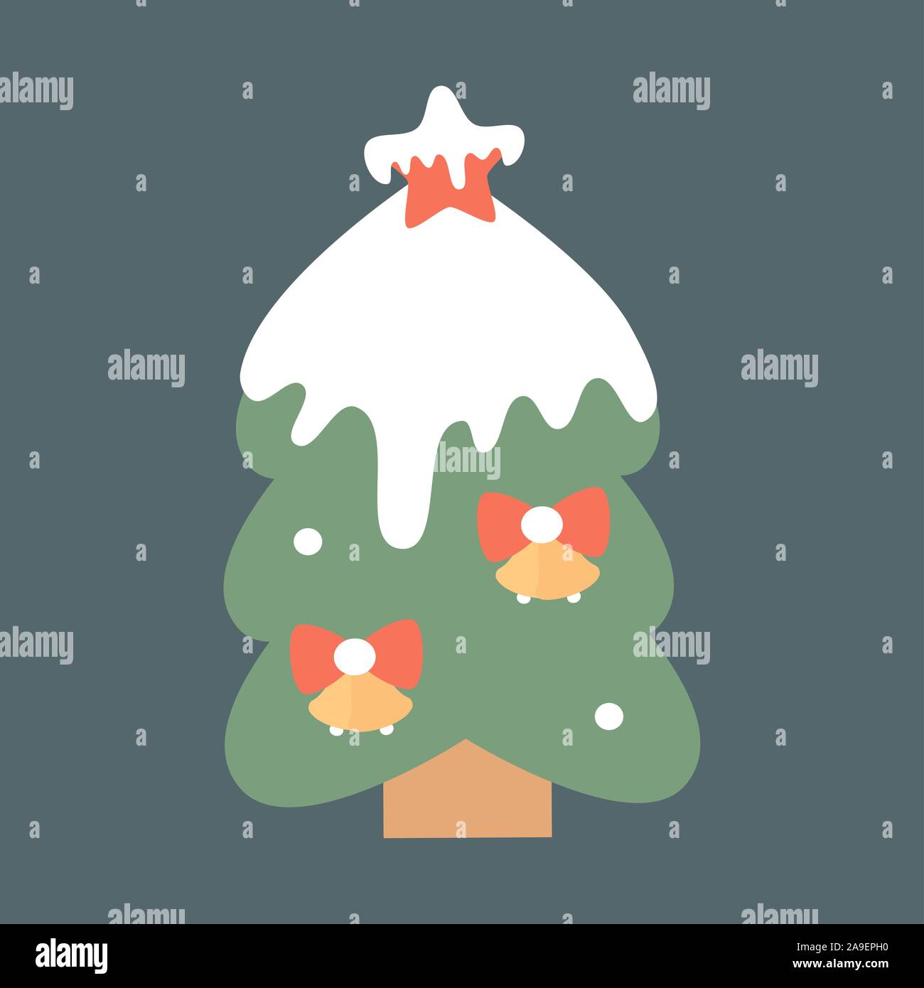 cute cartoon christmas tree with snow holidays vector illustration ...