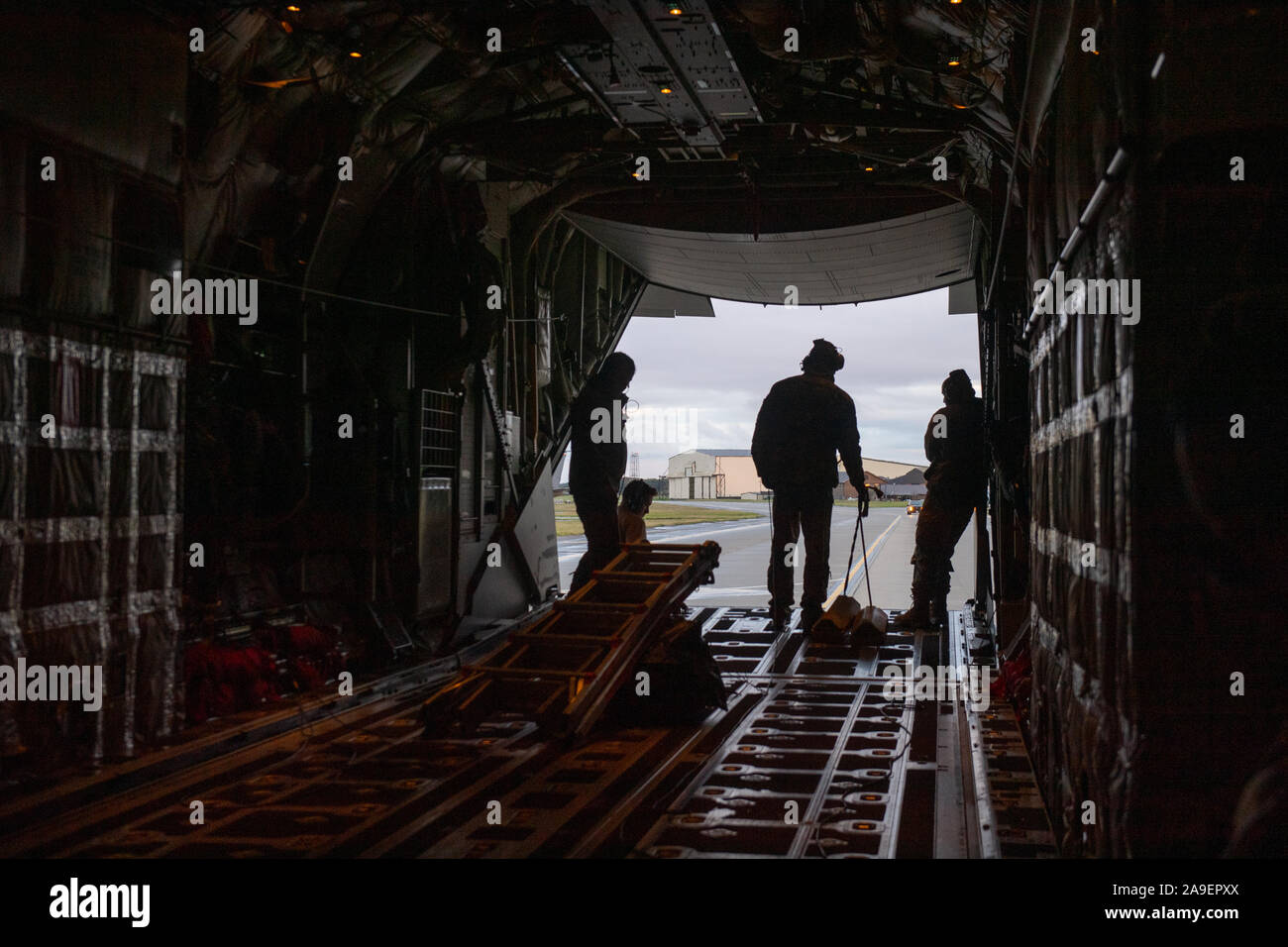 Loadmasters on board a US Air Force MC-130J Commando II from the 352nd ...