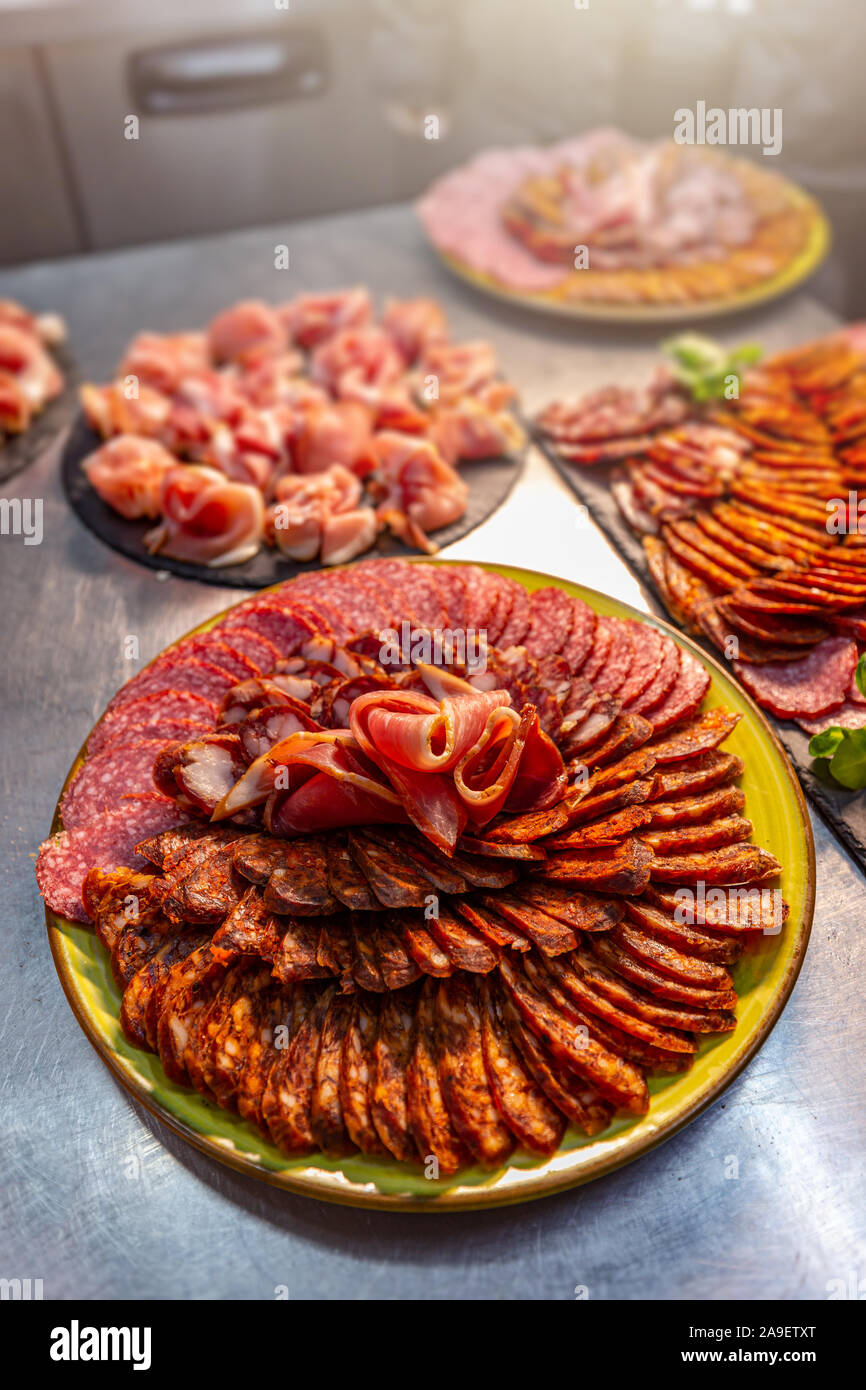 Assorted sliced meat gourmet plate, fresh cold cuts platter Stock Photo ...