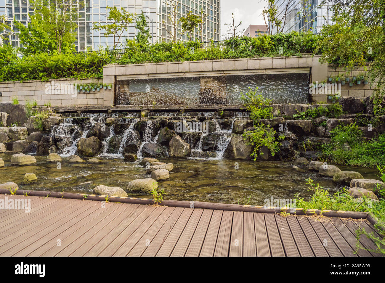 Cheonggyecheon stream in Seoul, Korea. Cheonggyecheon stream is the ...