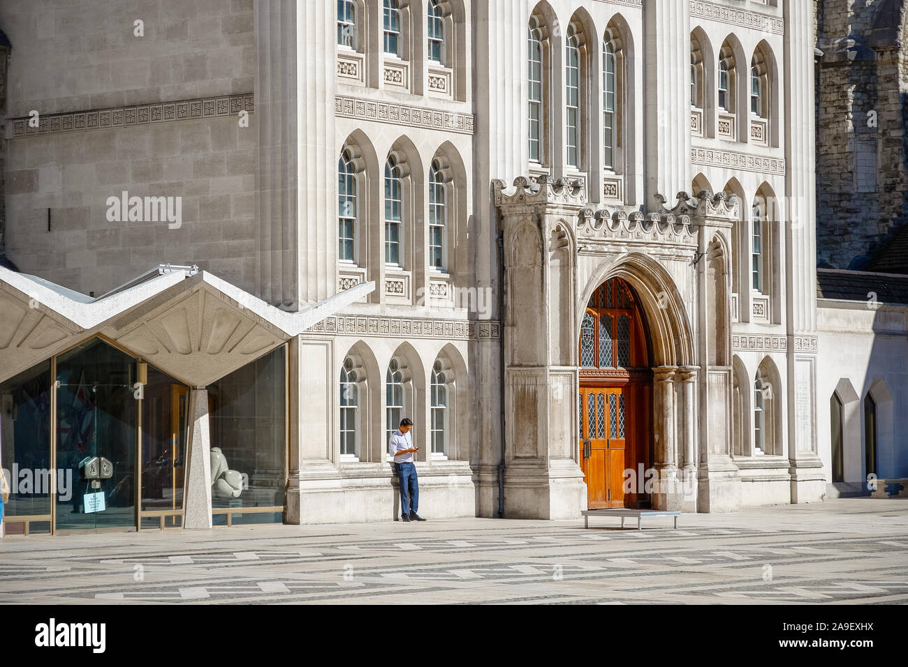 London, UK - September 22, 2019 - Front door of Guildhall, an ancient ...